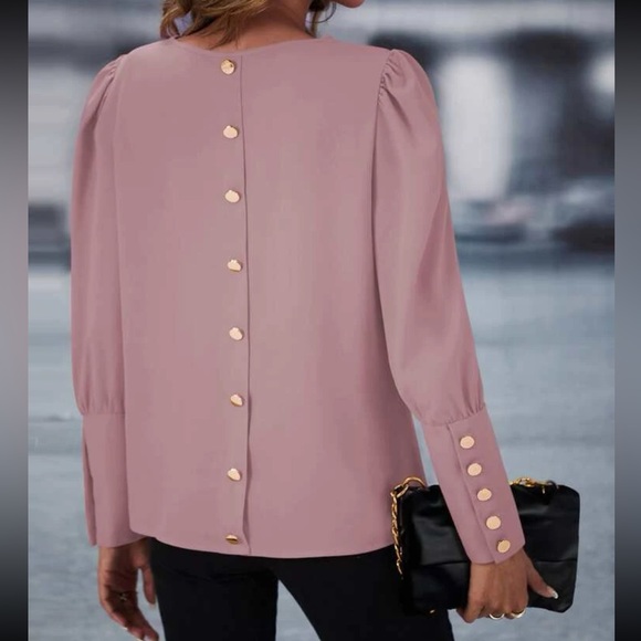Tops | Luxe Dusty Pink Button Back Puff Sleeve Blouse | Poshmark